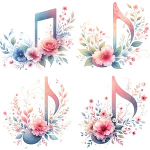 15 JPG Pastel Floral Music Notes Digital Art Bundle Beautiful ...