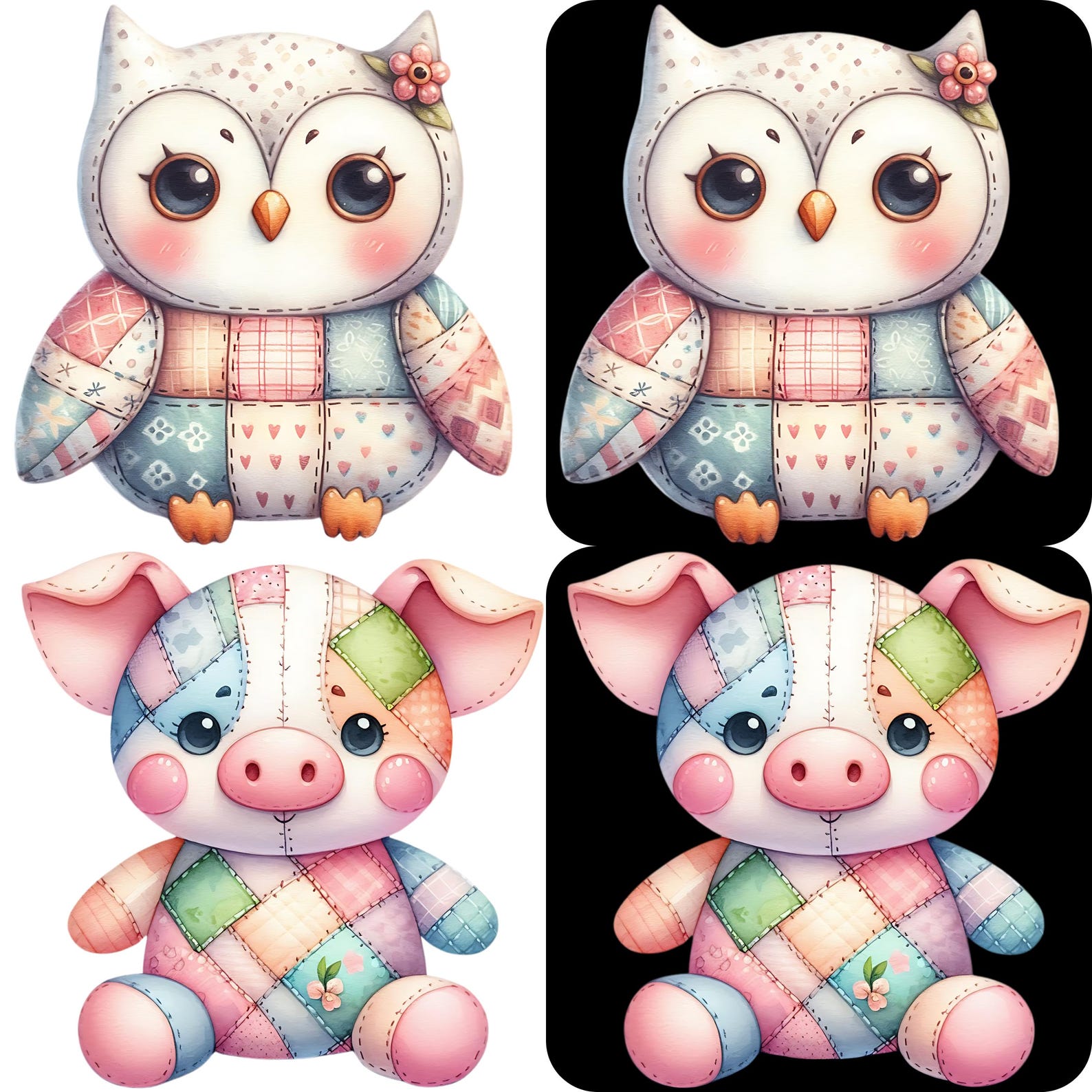 Pastel Patchwork Plush Animal Clipart Bundle 15 PNG High Quality ...