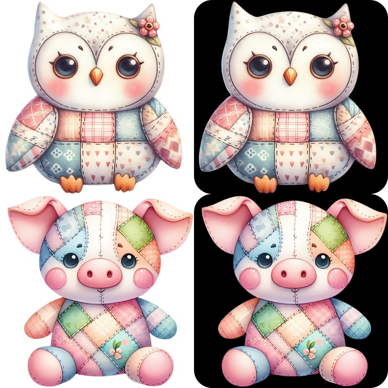 Pastel Patchwork Plush Animal Clipart Bundle 15 PNG High Quality ...