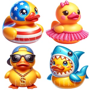 Rubber Ducky Clipart Bundle 15 PNG High Quality Cartoon Duck Files Cute ...
