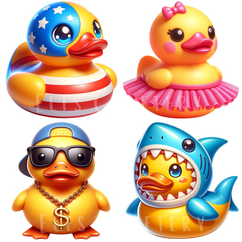 Rubber Ducky Clipart Bundle 15 PNG High Quality Cartoon Duck Files Cute ...