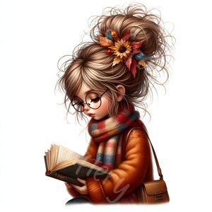 15 JPG Cozy Fall Reading Clipart Bundle High Quality Autumn Girl ...