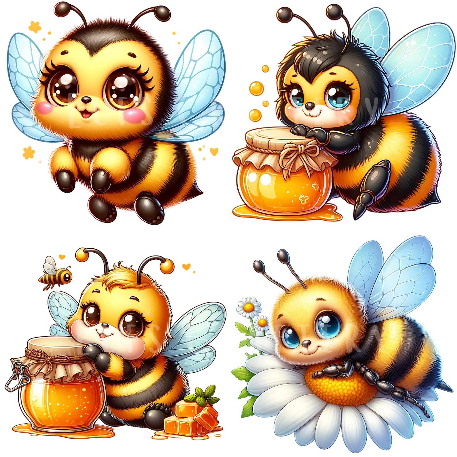 Baby Bee Clipart Bundle 12 PNG High Quality Watercolor Honey Bumble Bee ...