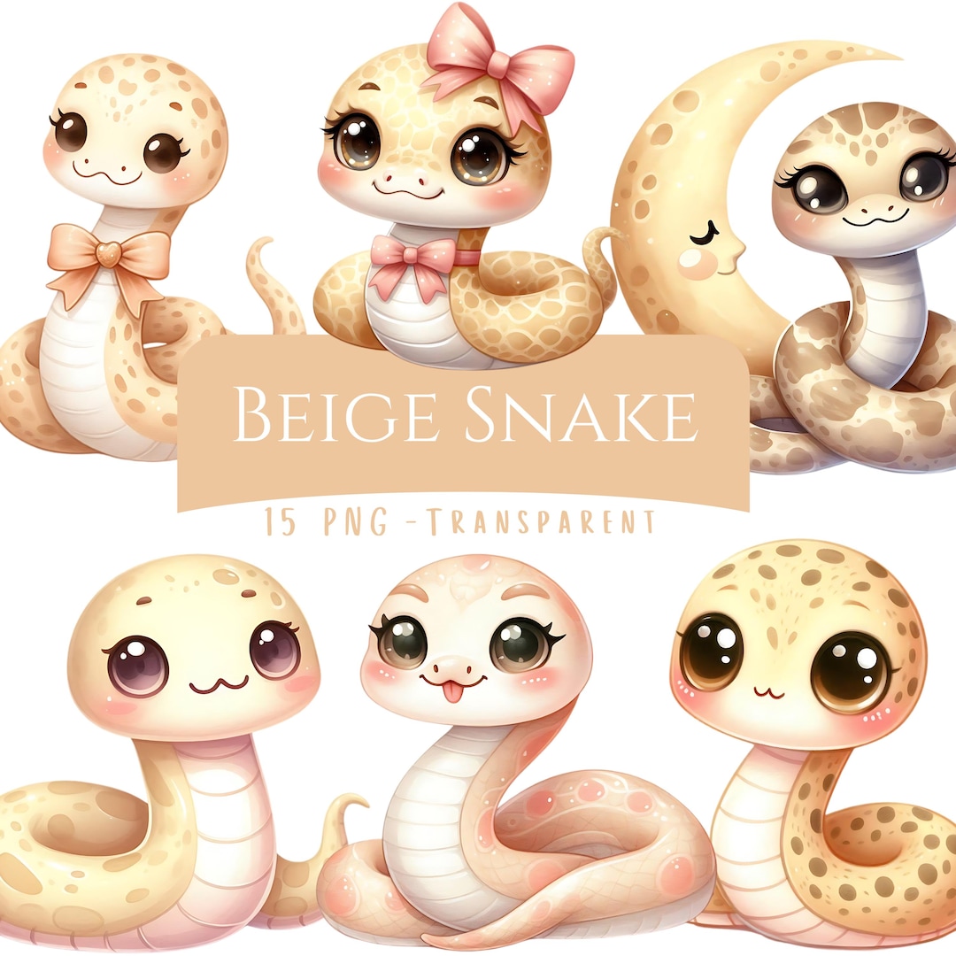 Beige Snake Clipart Bundle 15 PNG High Quality Boho Watercolor Snake ...