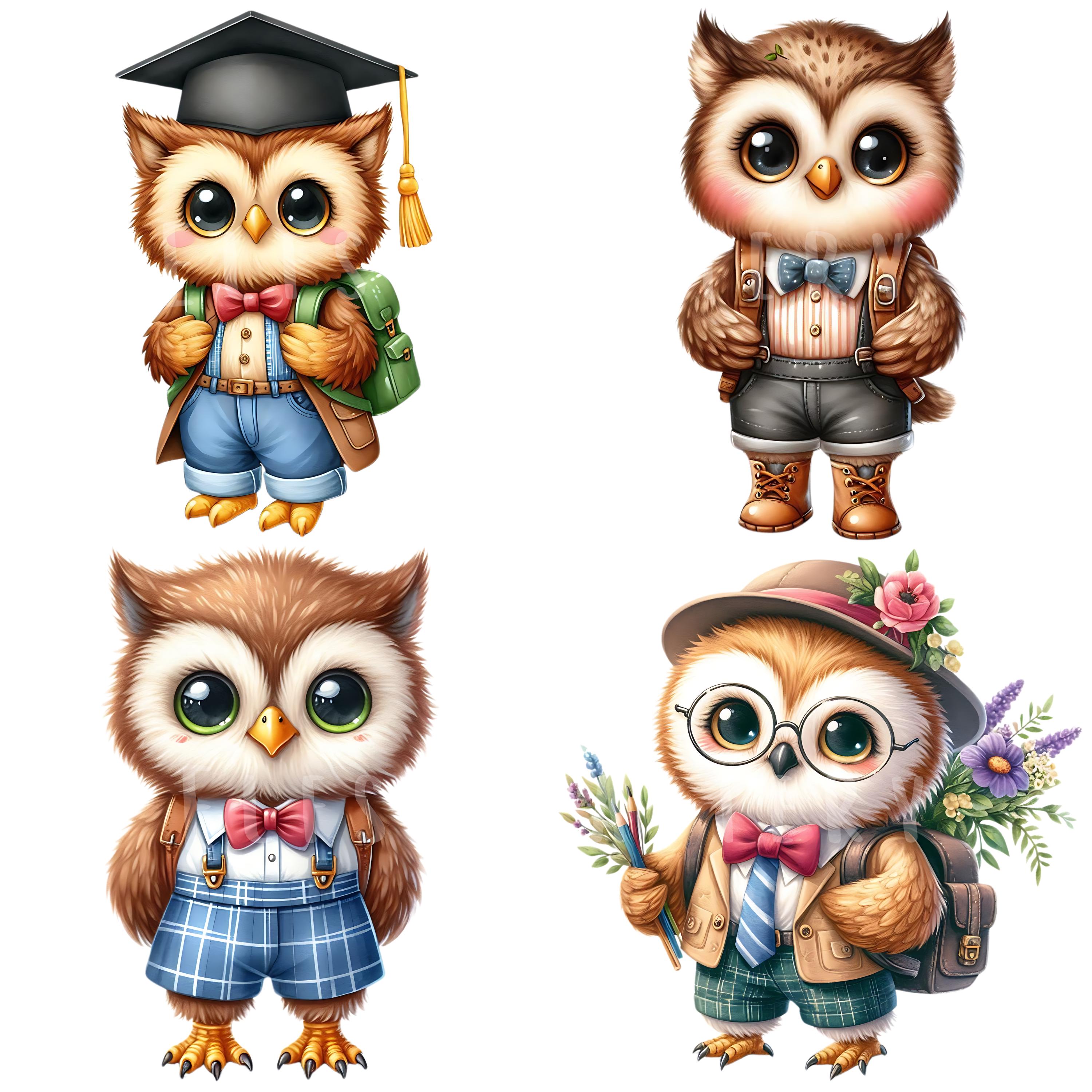 Back to School Owl Clipart Bundle 15 PNG High Quality Watercolor ...