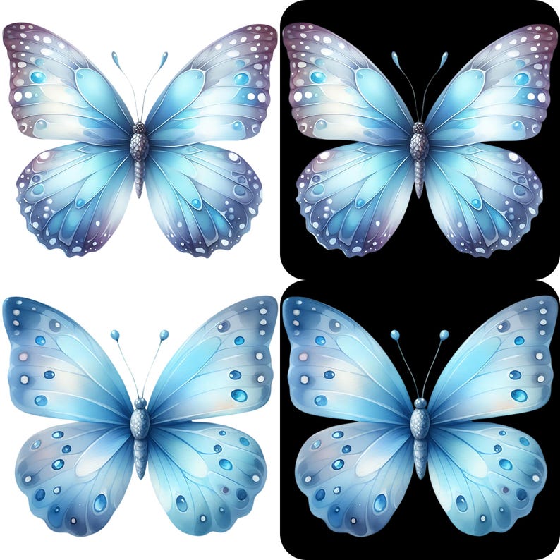 Light Blue Butterfly Clipart Bundle 15 PNG High Quality Watercolor ...