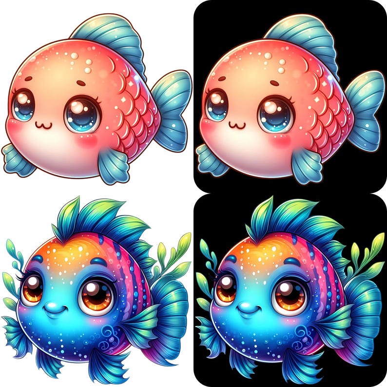 Little Fishies Clipart Bundle 20 PNG High Quality Cartoon Style Cute ...