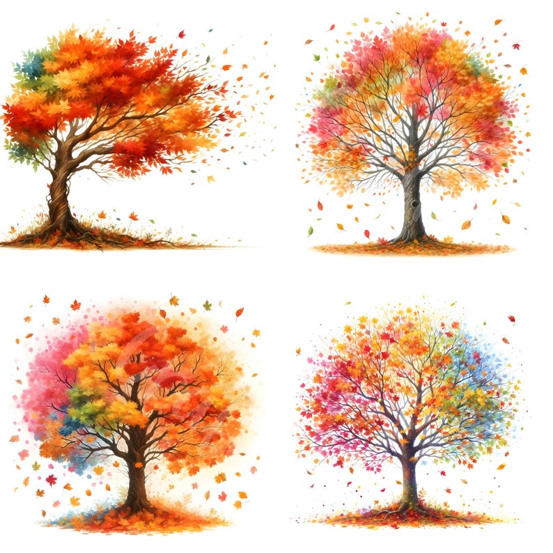 15 JPG Fall Trees Clipart Bundle Watercolor Landscape Digital Download ...