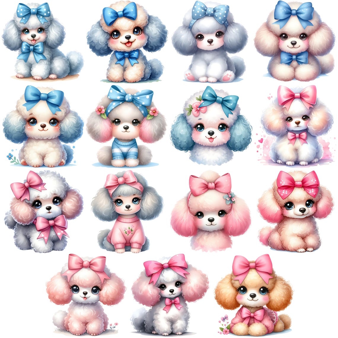 15 JPG Cute Poodle Clipart Bundle Watercolor Baby Puppy Poodle Cute ...