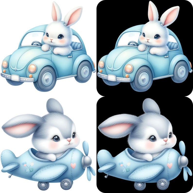 Soft Blue Bunny Clipart Bundle 15 PNG Watercolor Baby Bunny Nursery ...