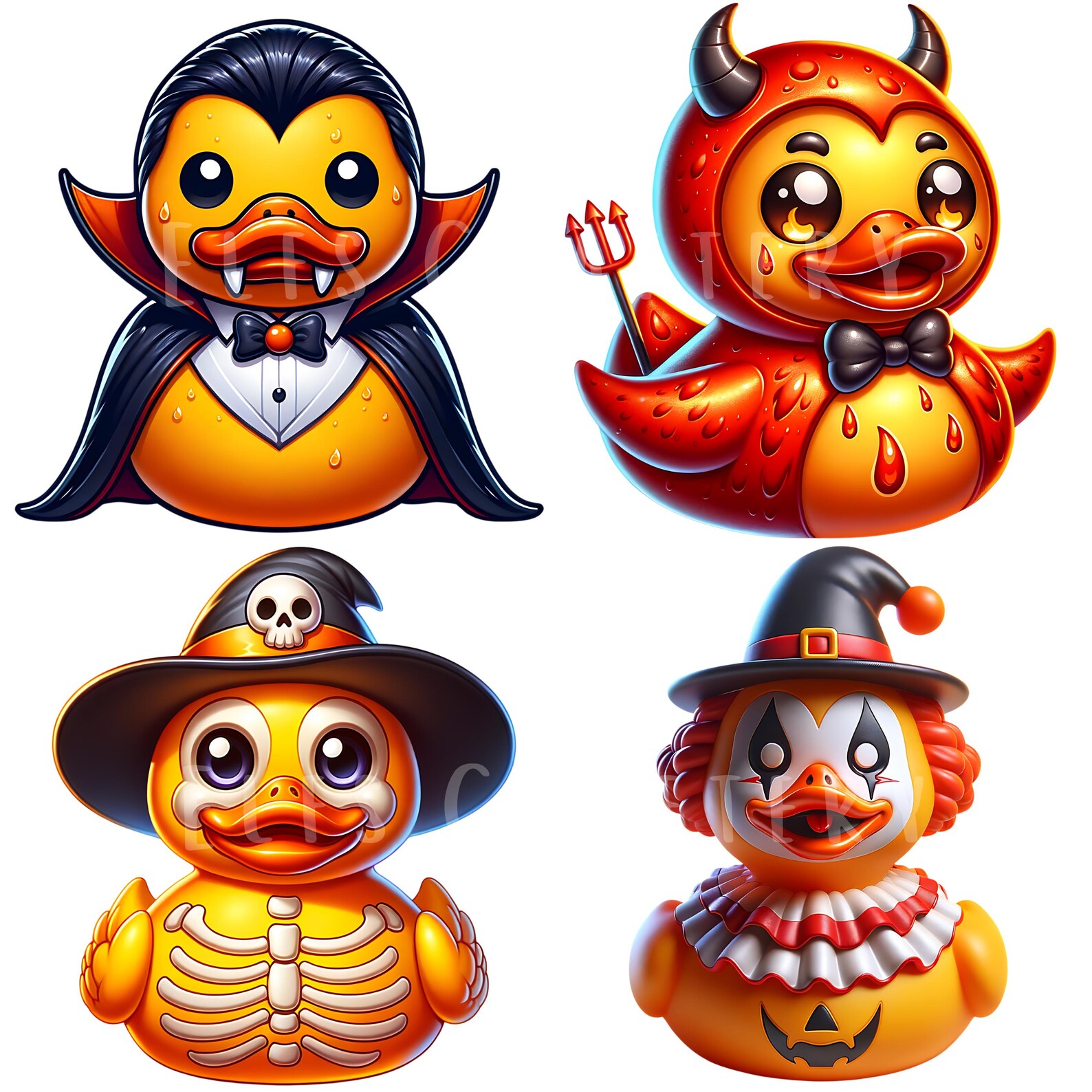 Halloween Rubber Ducky Clipart Bundle 15 PNG Spooky Cute Halloween Duck ...