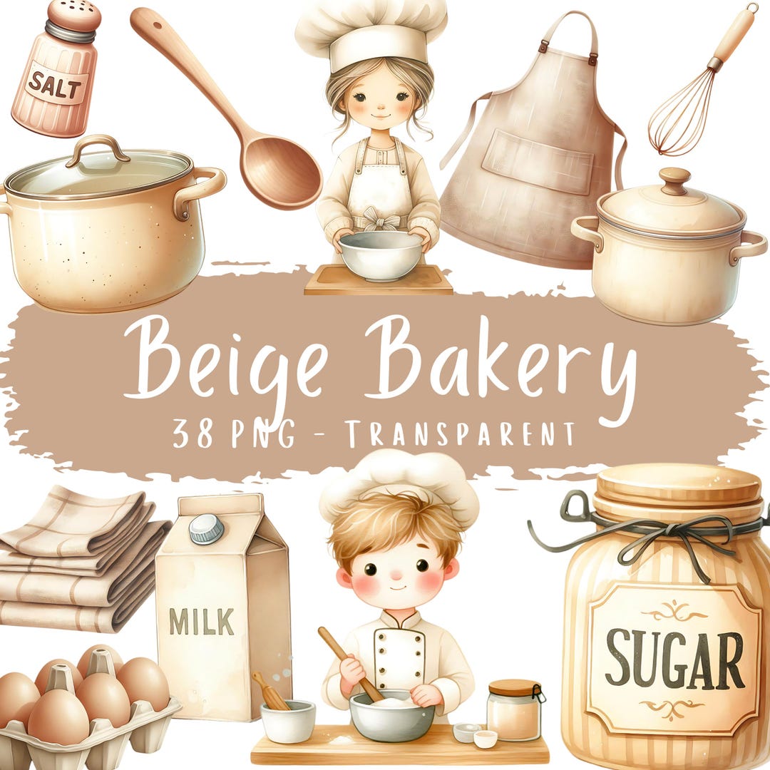 Beige Bakery Clipart Bundle 38 PNG High Quality Watercolor Neutral ...