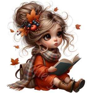 15 JPG Cozy Fall Reading Clipart Bundle High Quality Autumn Girl ...