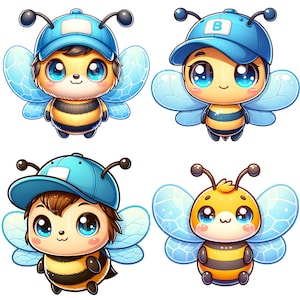 Blue Baby Bee Clipart Bundle 15 PNG High Quality Cartoon Soft Blue Boy ...