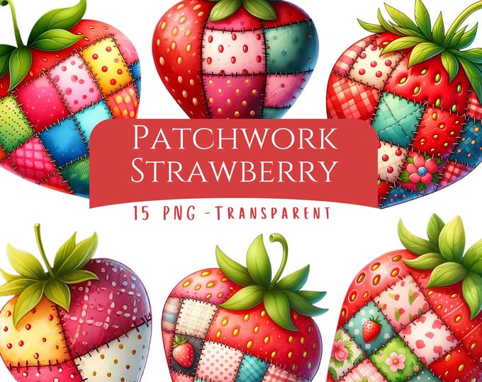 10 Strawberries Clipart Bundle, PNG & JPG, Printable Patchwork ...