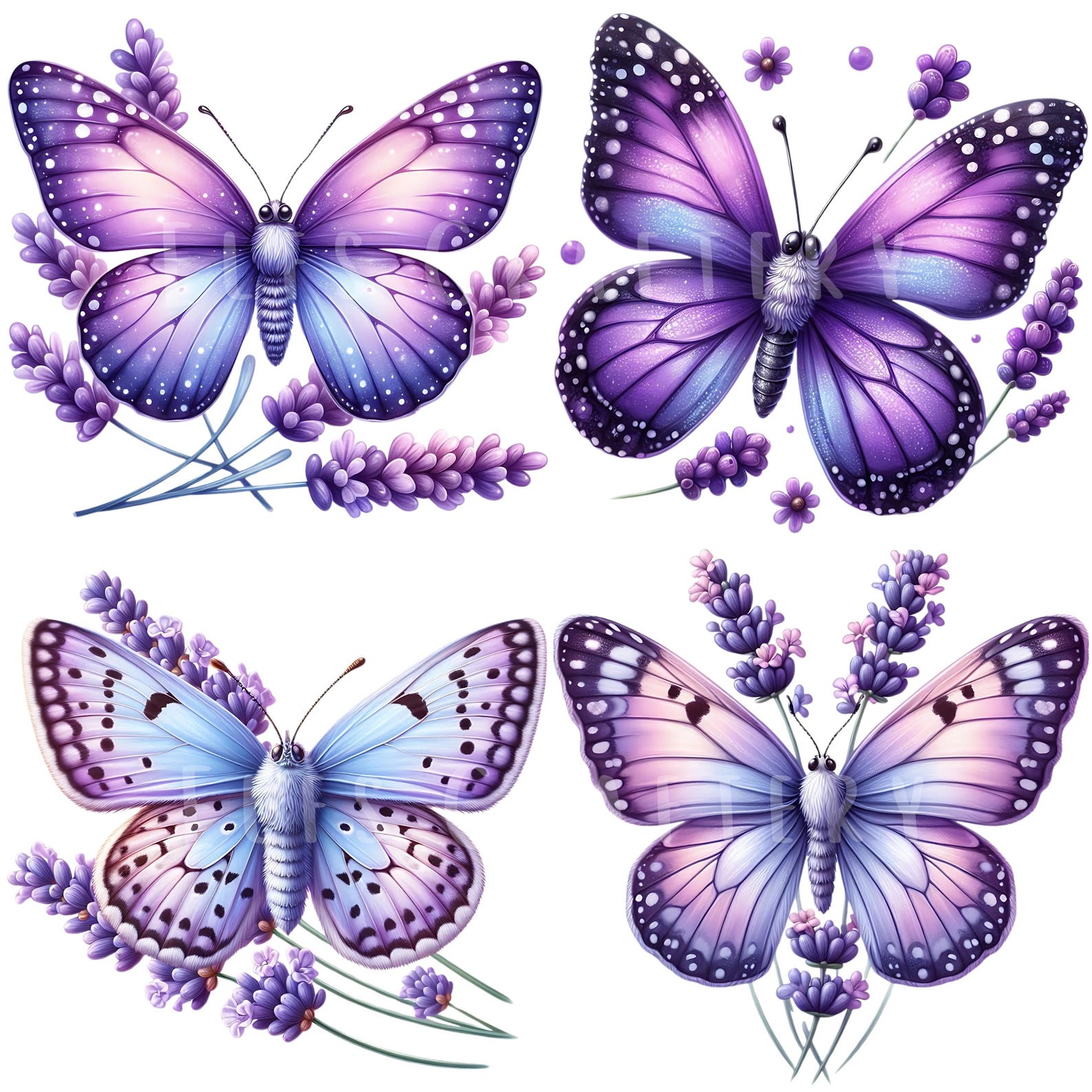 Lavender Butterfly Clipart Bundle 18 PNG Watercolor Cute Purple ...