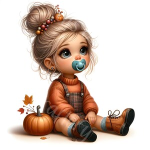 15 JPG Little Fall Baby Girl Clipart Bundle High Quality Autumn Toddler ...