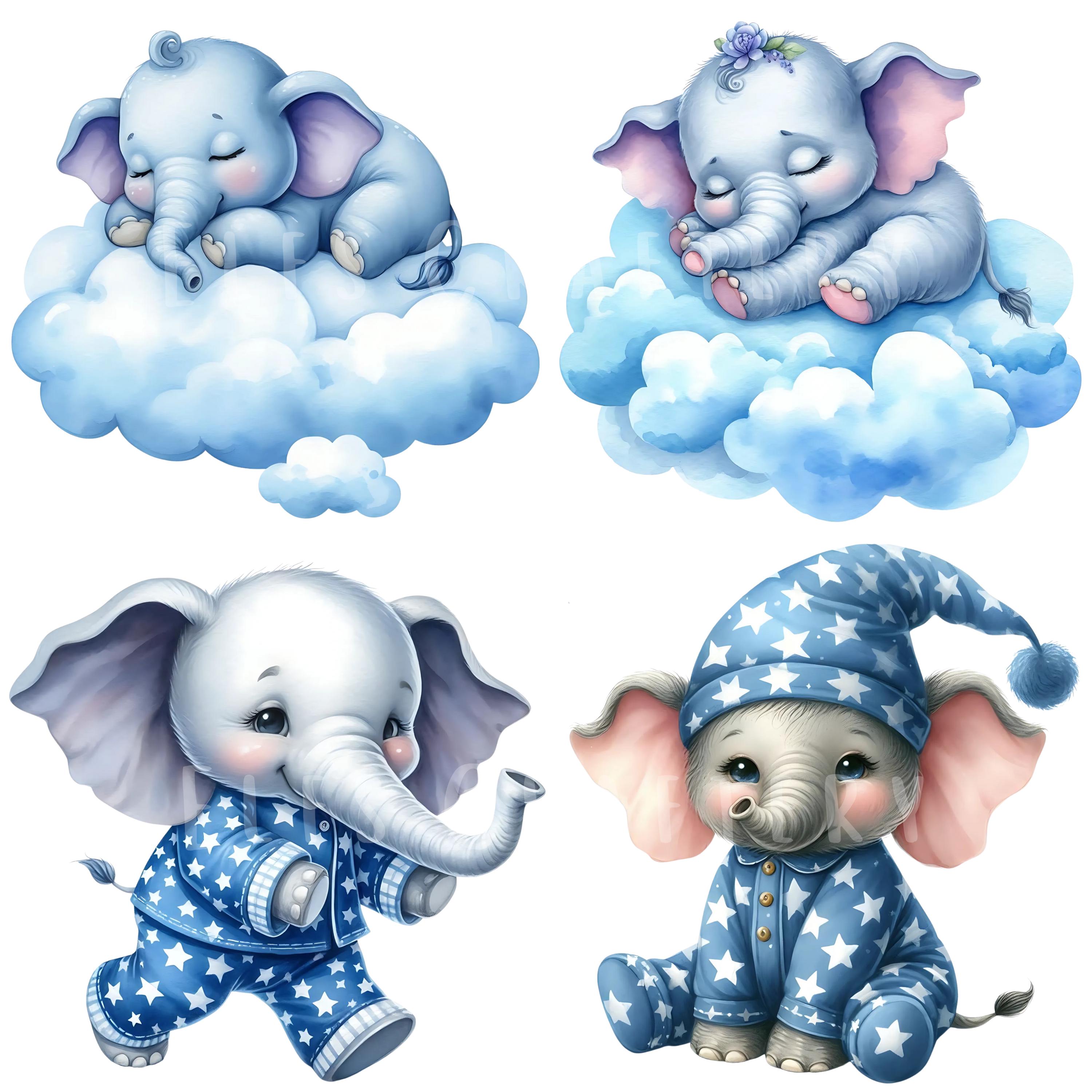 Blue Nursery Elephant Clipart Bundle 15 PNG High Quality Watercolor ...