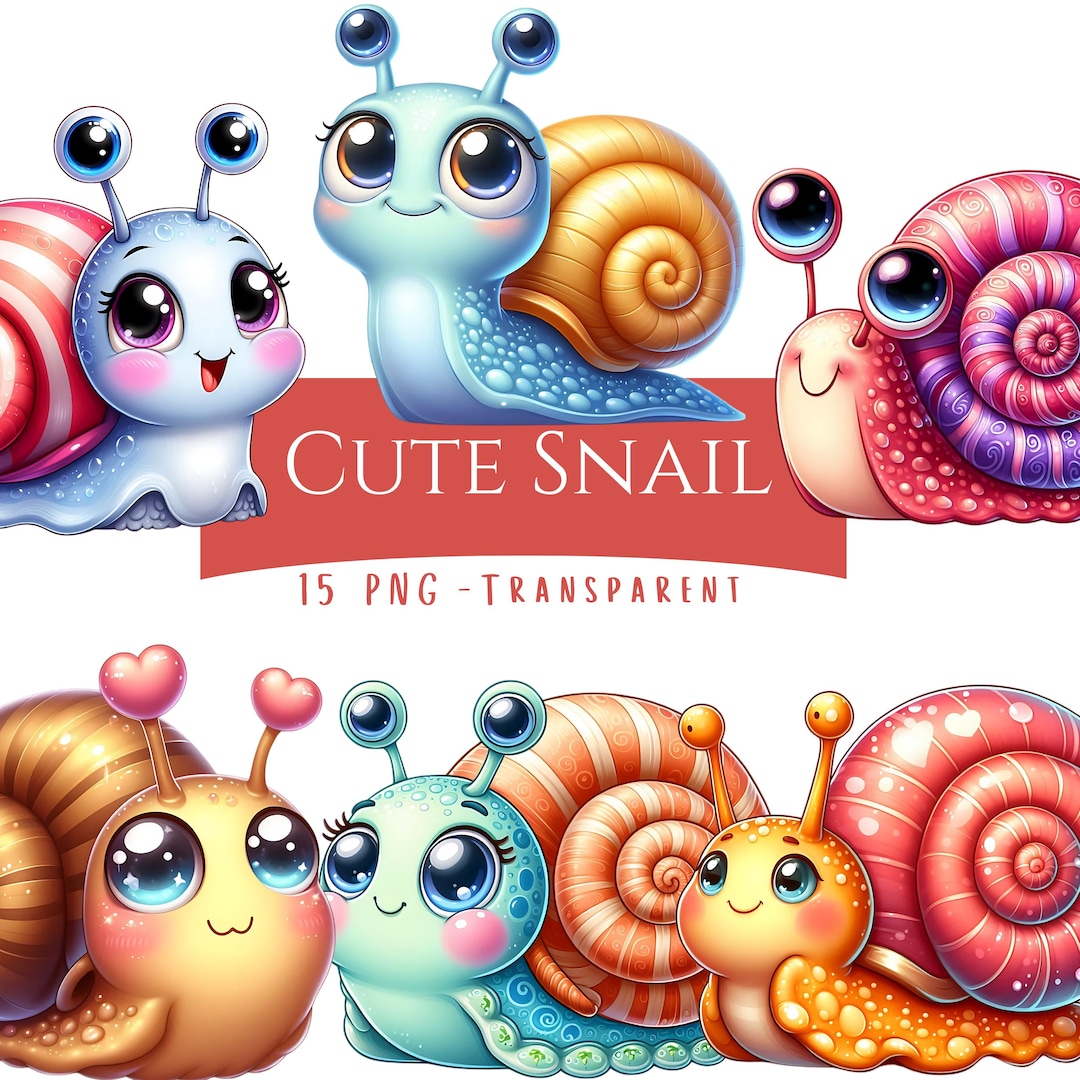 Cute Snail Clipart Bundle 15 PNG High Quality Cartoon Baby Snail ...
