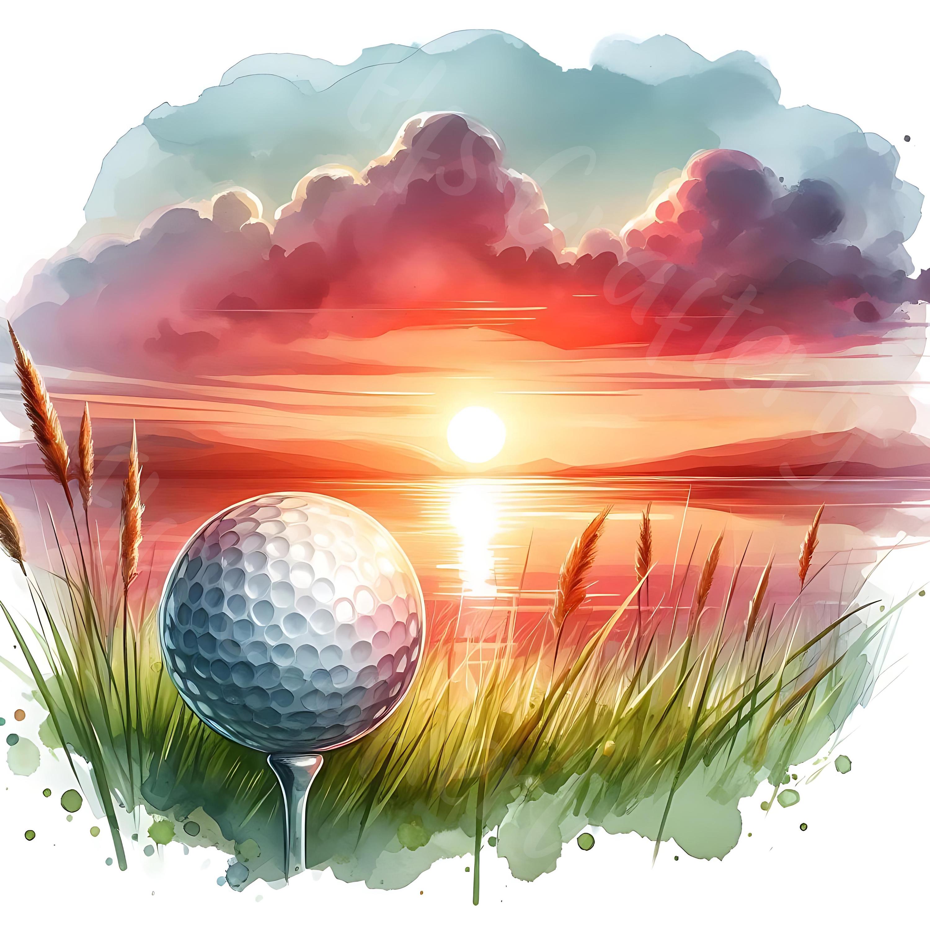 15 JPG Sunset Golf Clipart Bundle Watercolor Golf Landscape Digital ...
