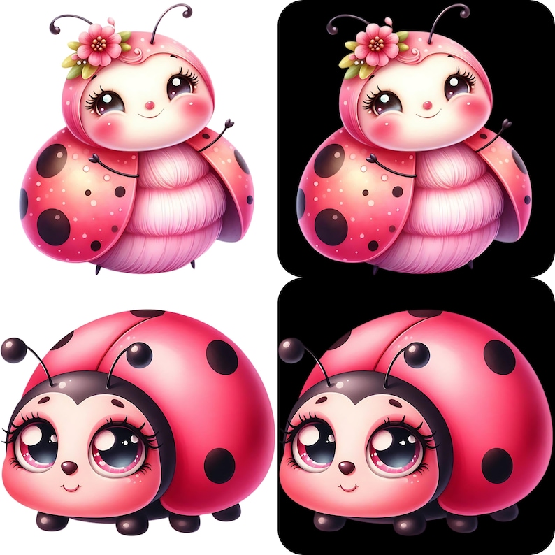 Pink Ladybug Clipart Bundle 15 PNG High Quality Watercolor Little ...