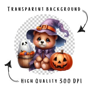 Halloween Bear Clipart Bundle 15 PNG High Quality Watercolor Spooky ...