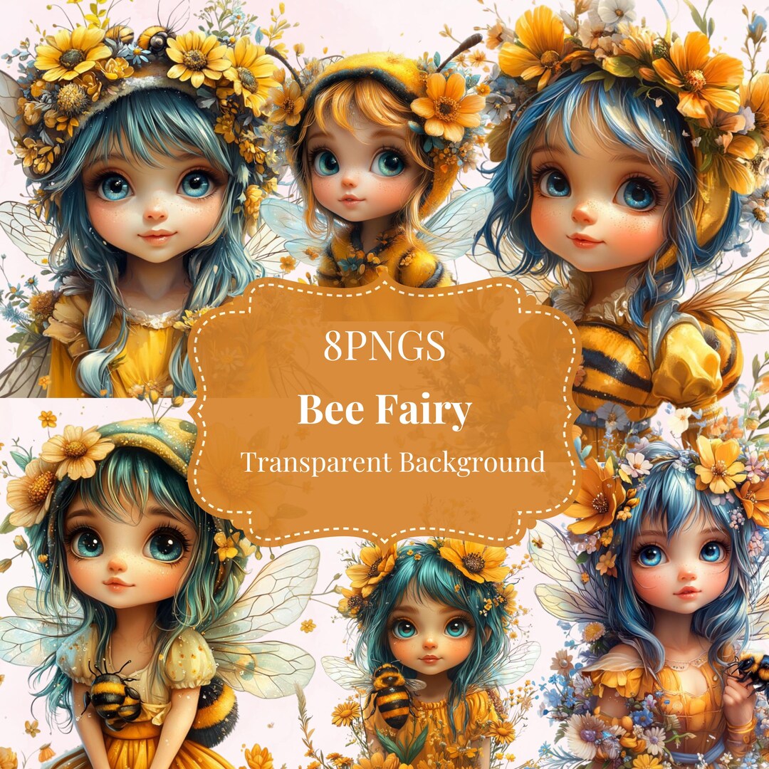 Chibi Bee Fairy Clipart Bundle 8 PNG Cute Fairy Clipart Bee Bundle for ...