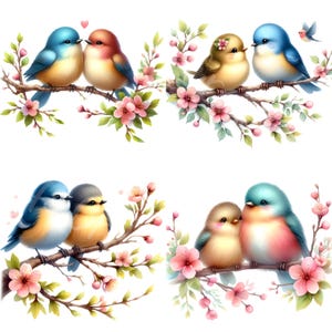 15 JPG Spring Love Birds Clipart Bundle Watercolor Cute Bird Love ...