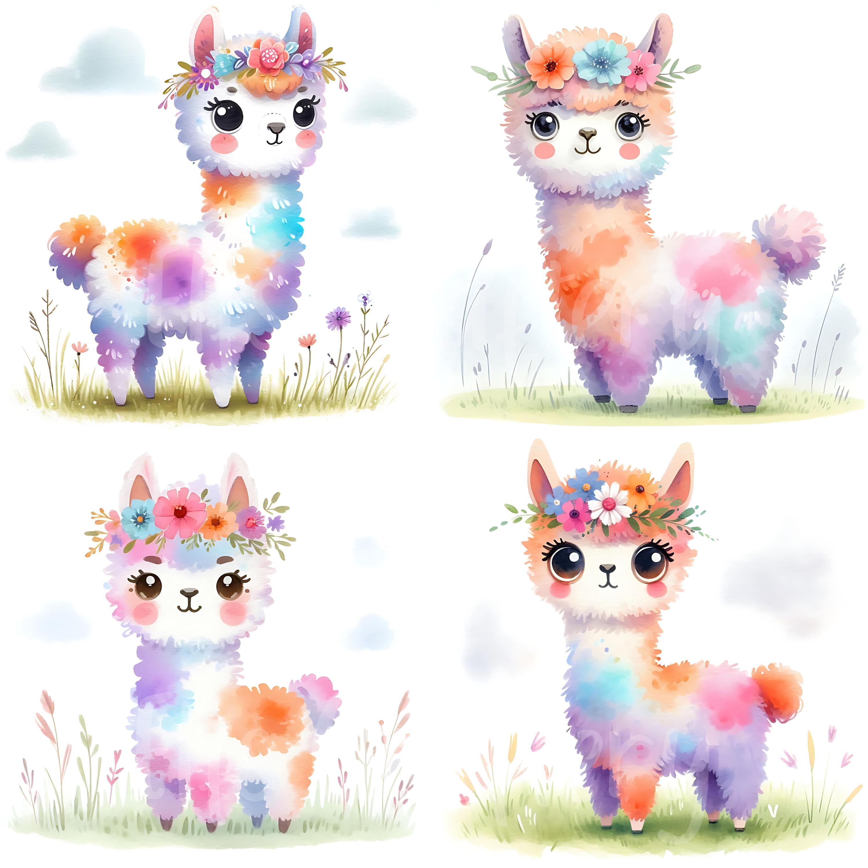 15 JPG Little Whimsy Alpaca Clipart Bundle Watercolor Pastel Quirky ...