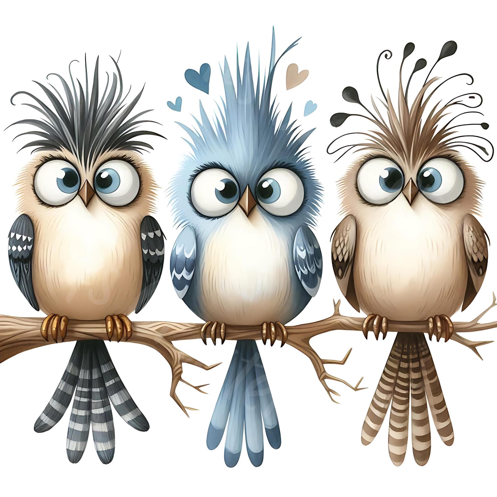 15 JPG Little Branch Birds Clipart Bundle Watercolor Quirky Bird ...
