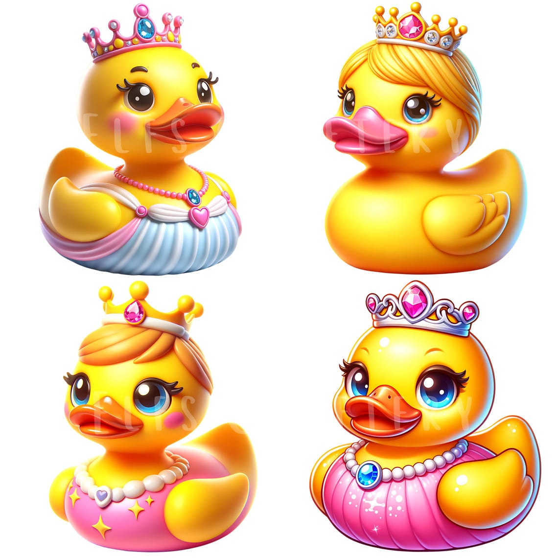 Princess Rubber Ducky Clipart Bundle 15 PNG Cute Duck Paper Crafts ...