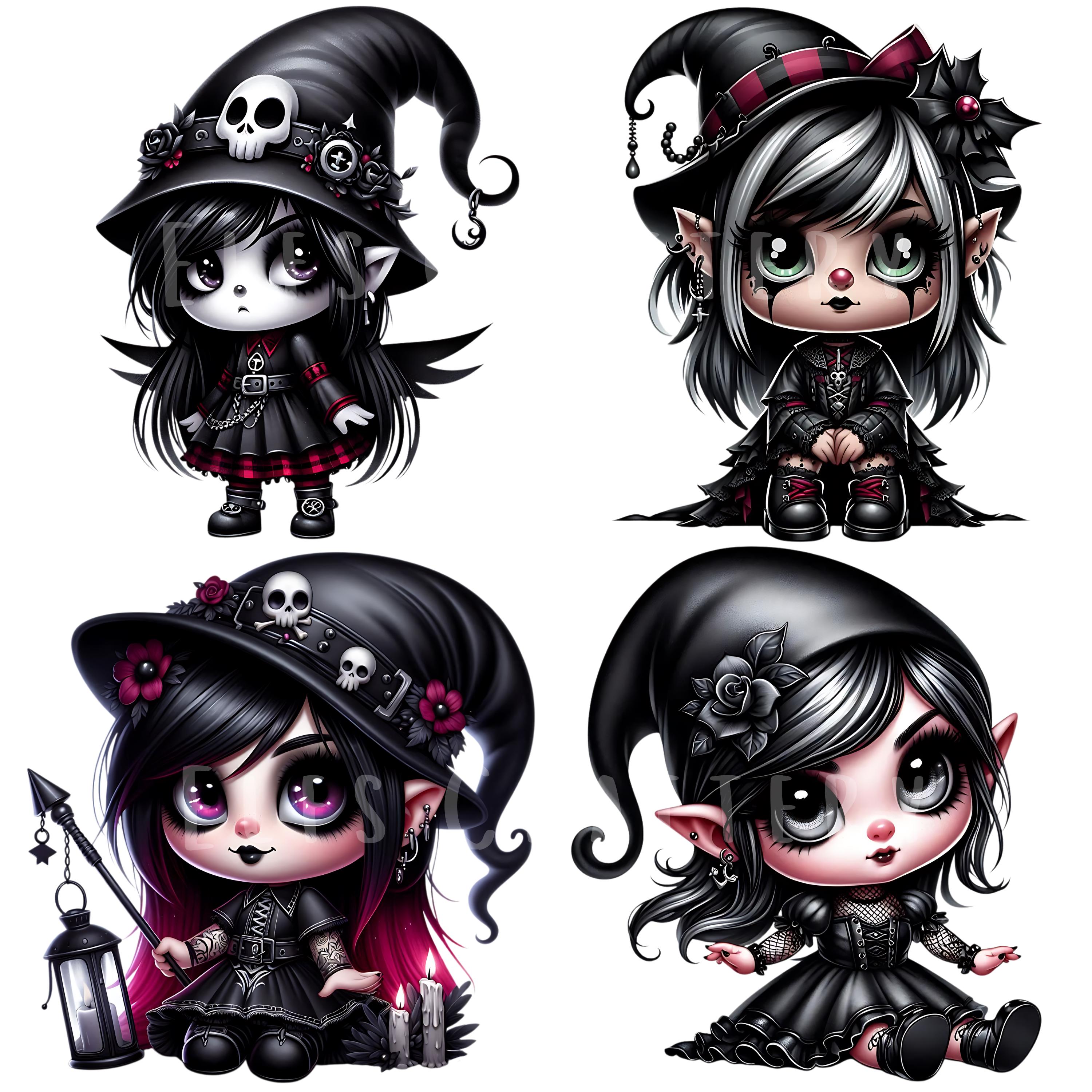 Gothic Girl Gnome Clipart Bundle 15 PNG Spooky Goth Gnome Girl Paper ...