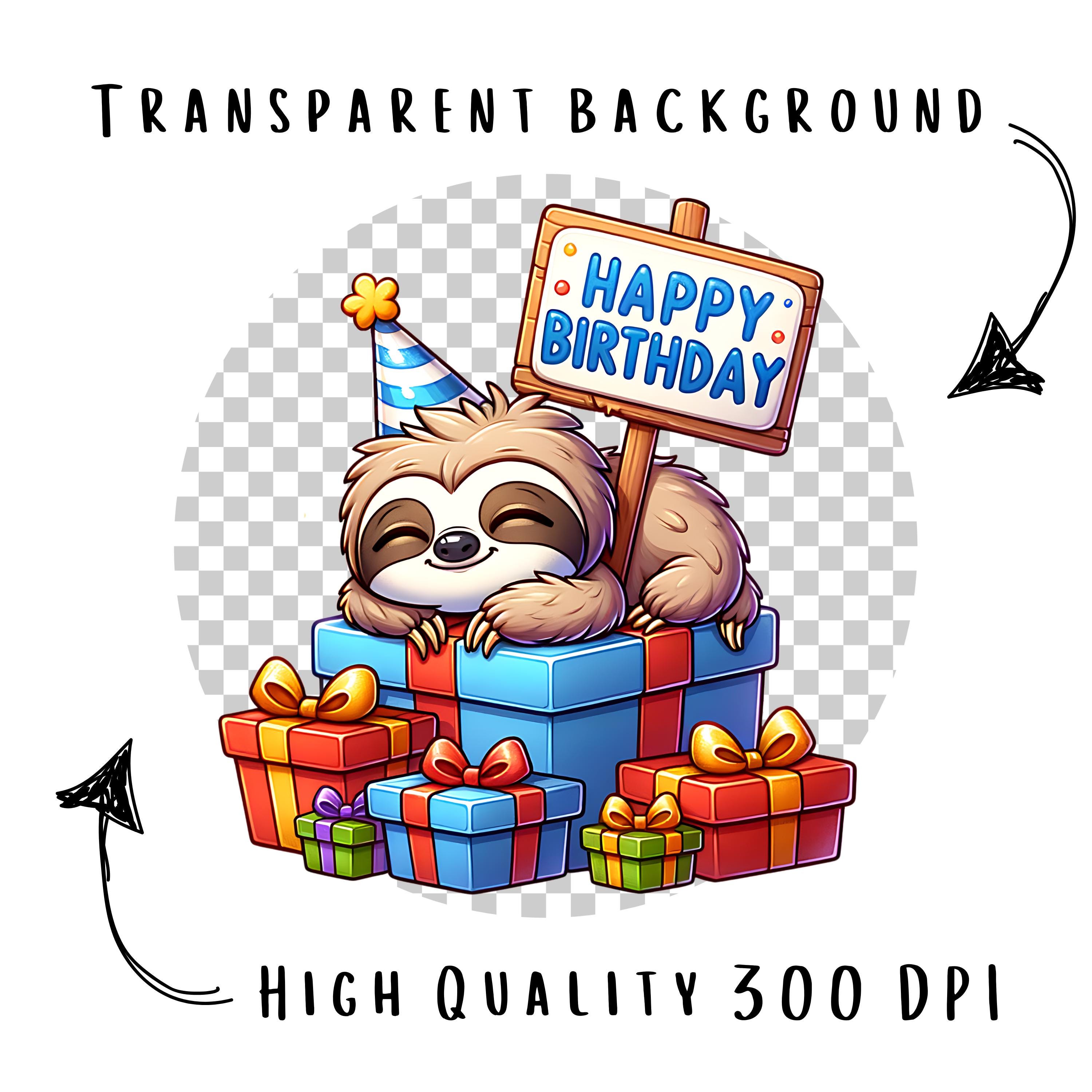Birthday Sloth Clipart Bundle 15 PNG Cute Birthday Animal Digital Art ...