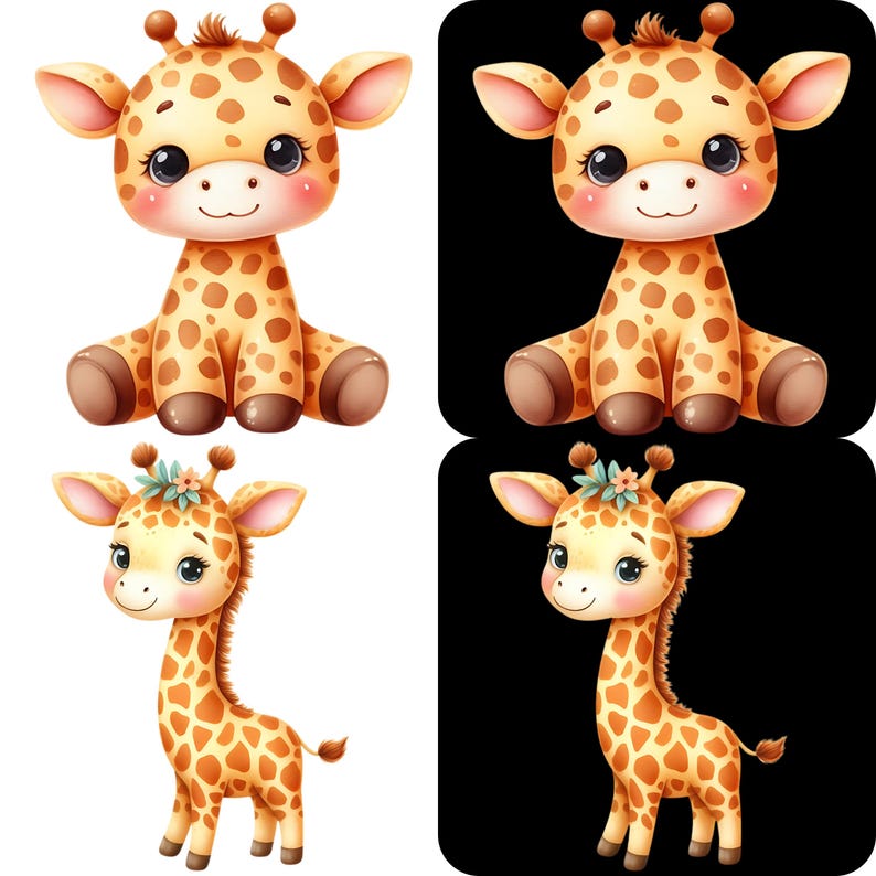 Little Giraffe Clipart Bundle 15 PNG High Quality Watercolor Safari ...