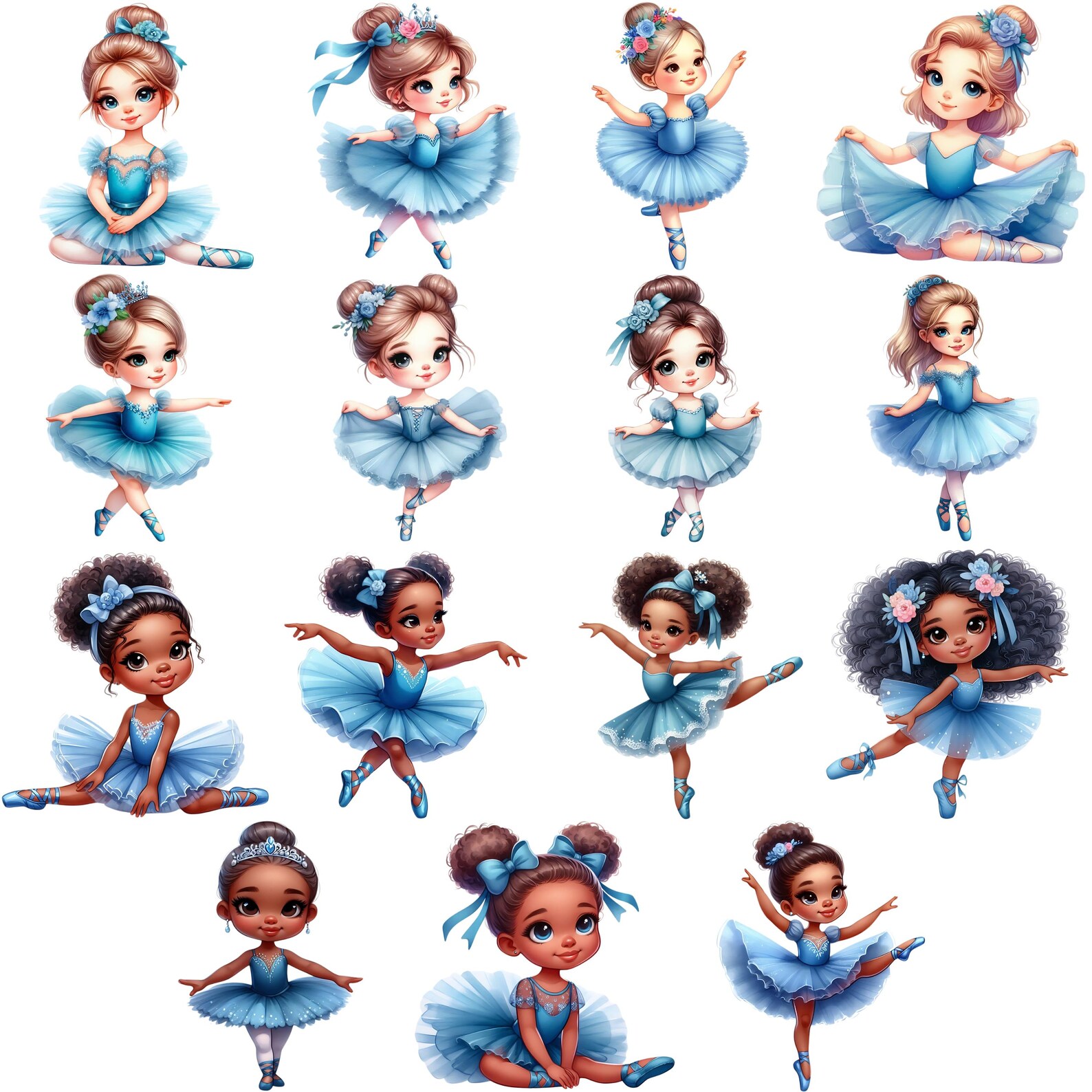 Little Blue Ballerina Clipart Bundle 15 PNG High Quality Watercolor ...