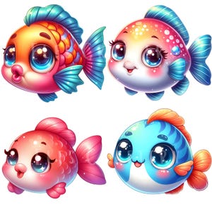 Little Fishies Clipart Bundle 20 PNG High Quality Cartoon Style Cute ...