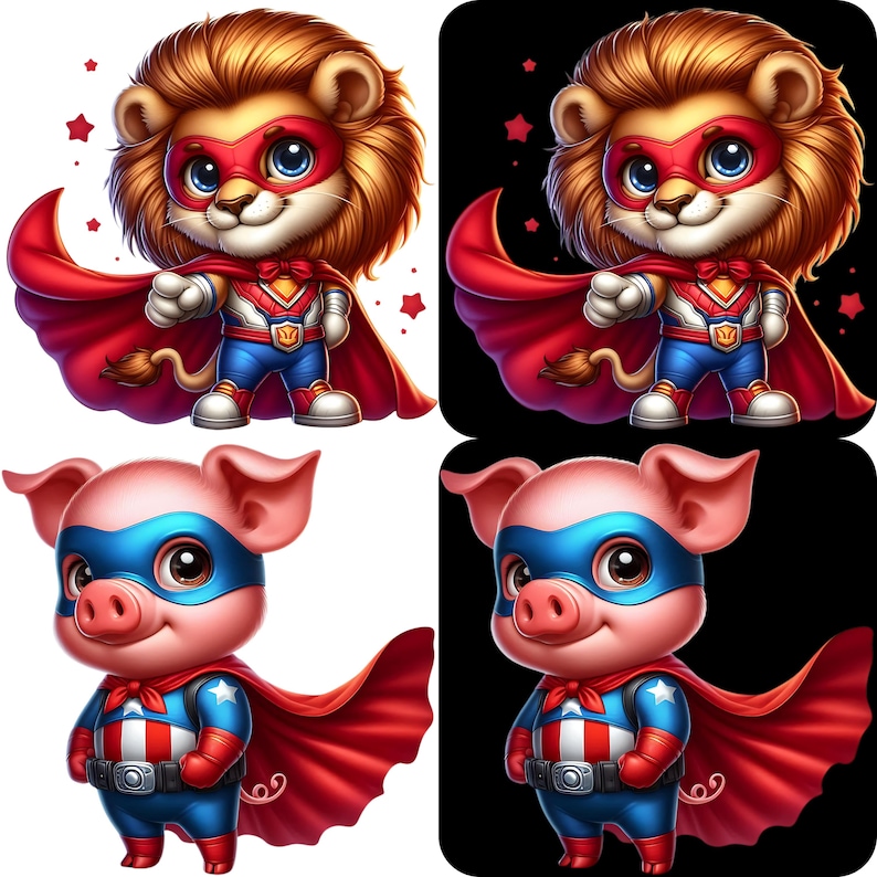 12 PNG, Superhero Animals, Clipart Bundle, Digital Download, Children ...
