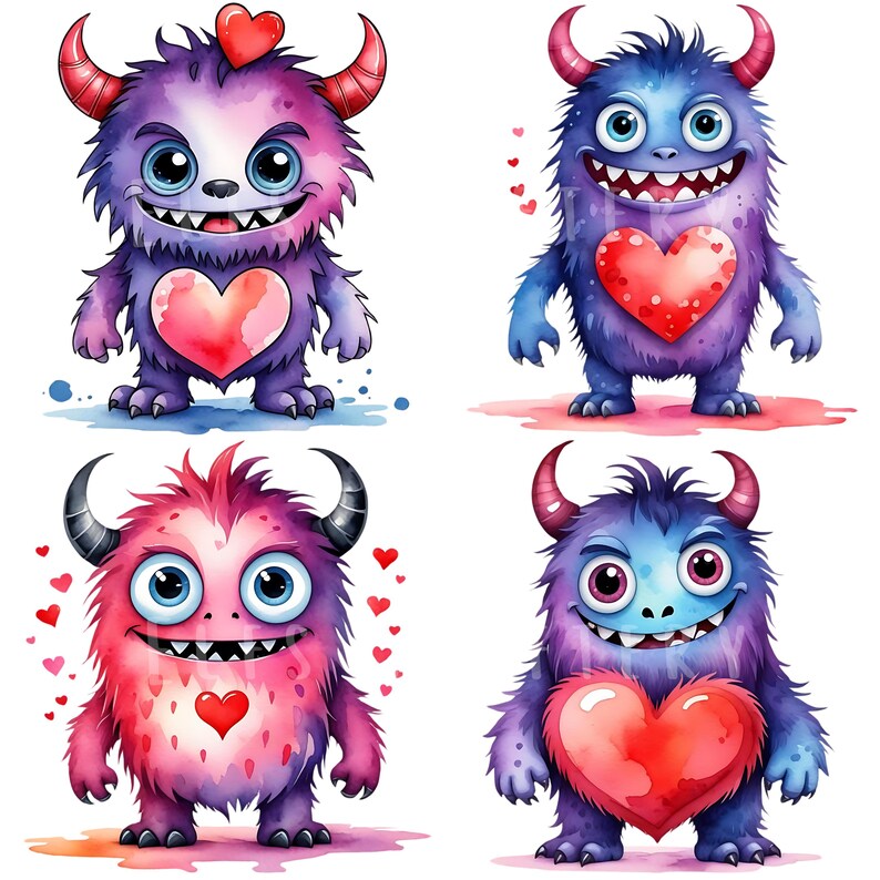 Love Monster Clipart Bundle 15 PNG High Quality Fluffy Cute Monster ...