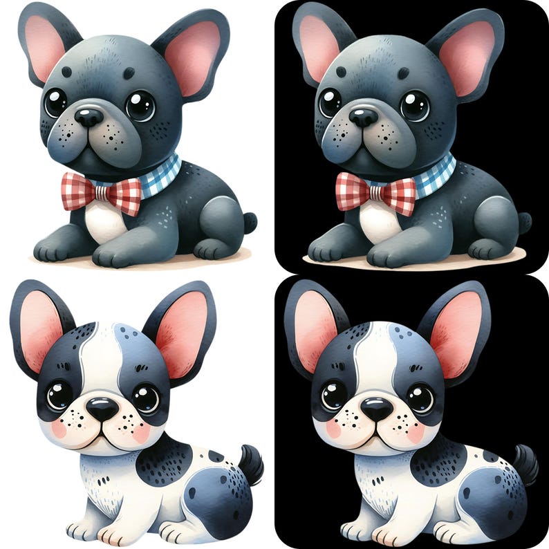 Little Frenchie, 15 PNG Clipart Bundle, Watercolor French Bulldog ...