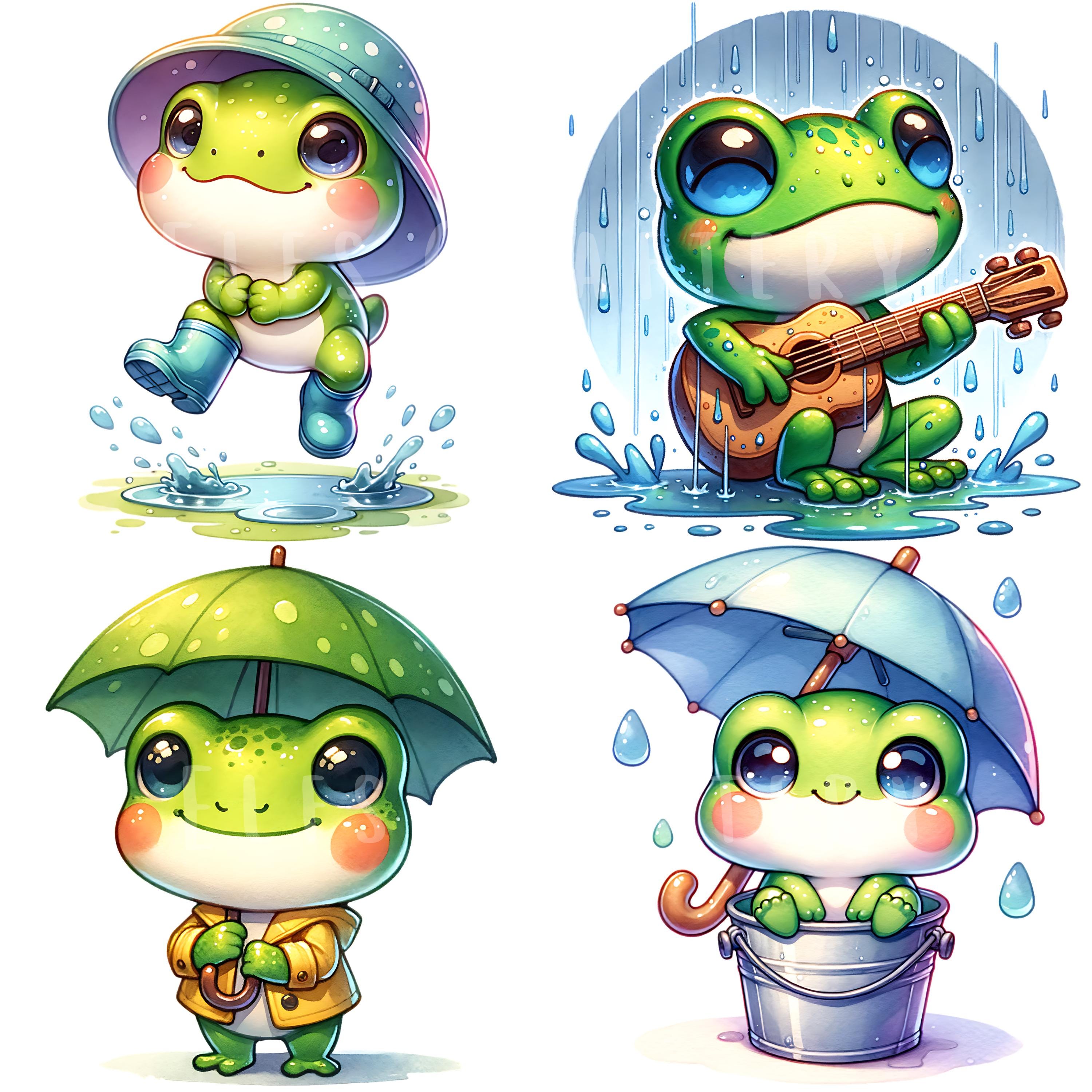 Rainy Day Frog Clipart Bundle 15 PNG High Quality Watercolor Frog ...