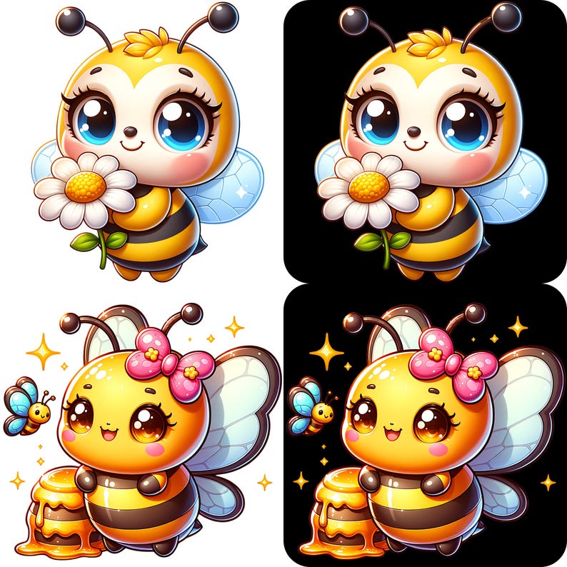 Cute Bumble Bee Clipart Bundle 12 PNG Baby Bee PNG Cute Clip Art for ...