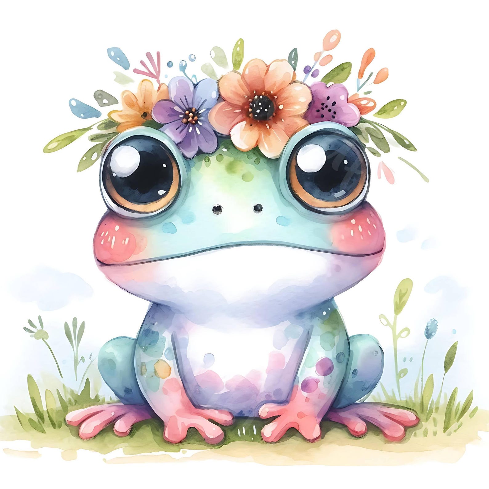 15 JPG Little Whimsy Frog Clipart Bundle Watercolor Cute Pastel Quirky ...