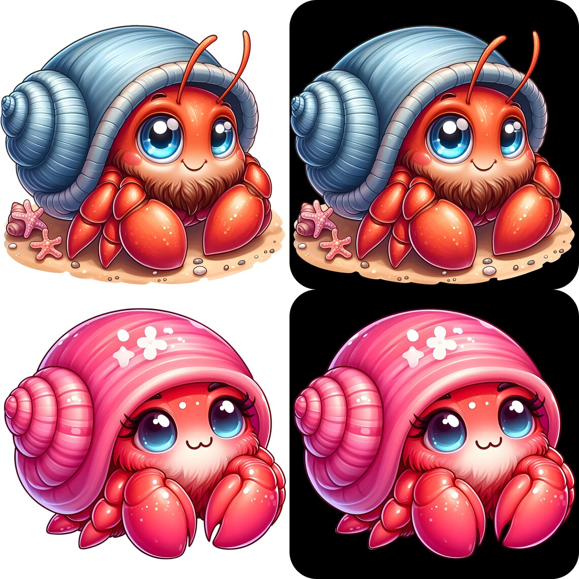 Cute Hermit Crab Clipart Bundle 15 PNG Watercolor Baby Ocean Theme ...