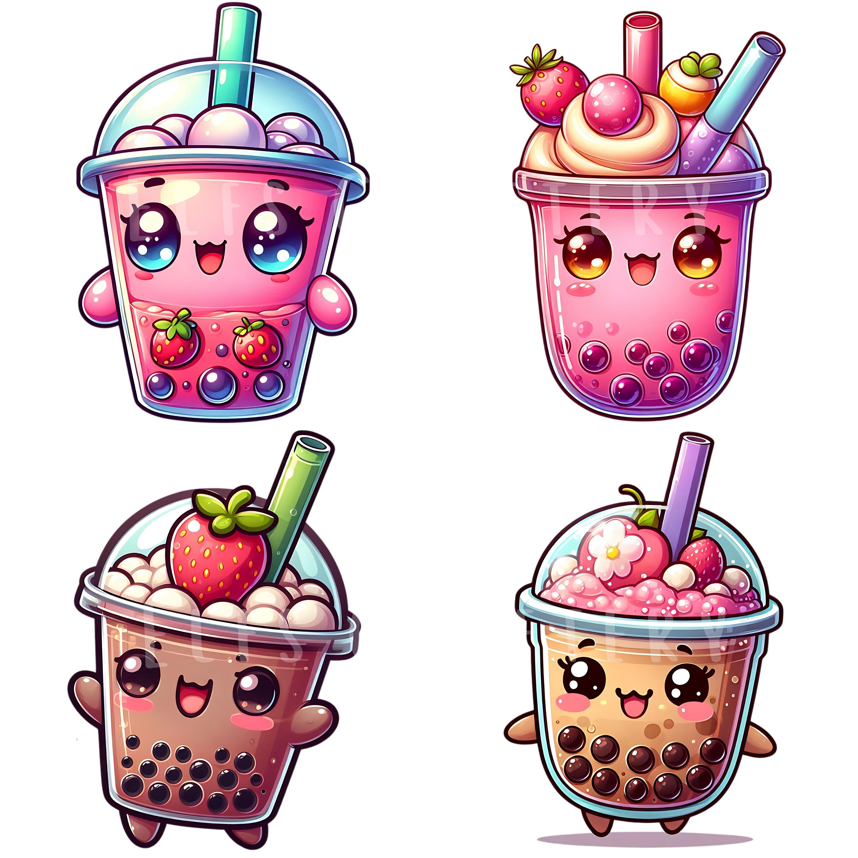 Cute Bubble Tea Clipart Bundle 15 PNG Happy Drink Faces Printable ...