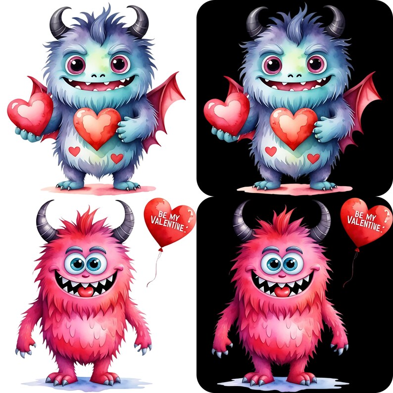 Love Monster Clipart Bundle 15 PNG High Quality Fluffy Cute Monster ...