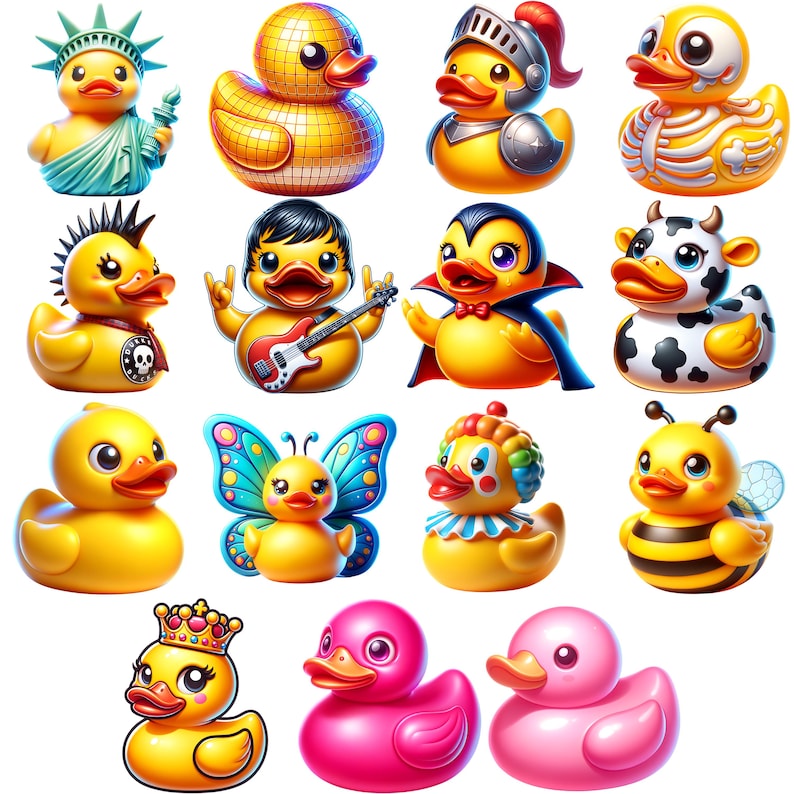 Rubber Ducky Clipart Bundle 15 PNG High Quality Cartoon Jeep Duck Files ...
