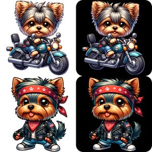 Biker Yorkie Clipart Bundle 15 PNG High Quality Cartoon Yorkshire ...