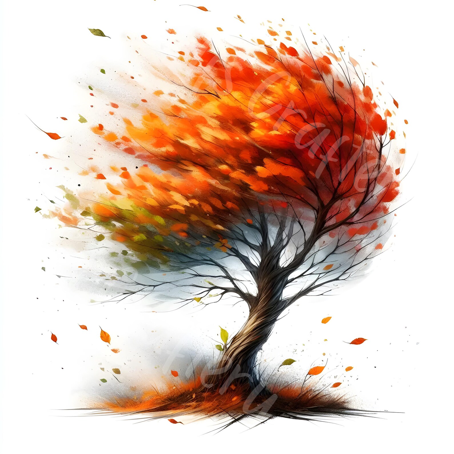15 JPG Windy Fall Trees Clipart Bundle Watercolor Autumn Landscape ...