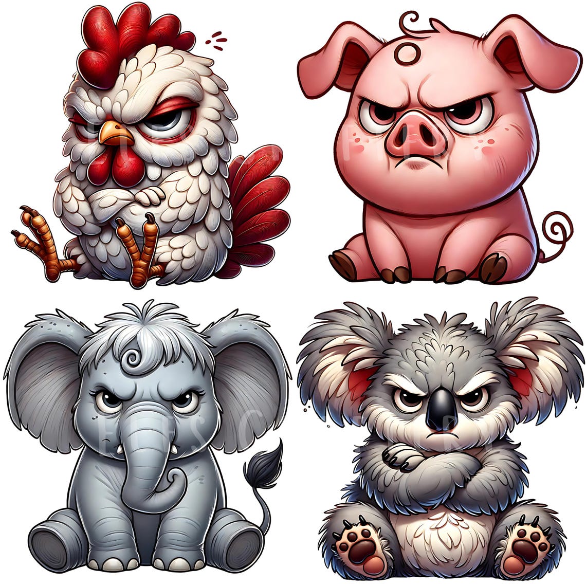 Grumpy Animal Clipart Bundle 25 PNG High Quality Files Angry Farm ...