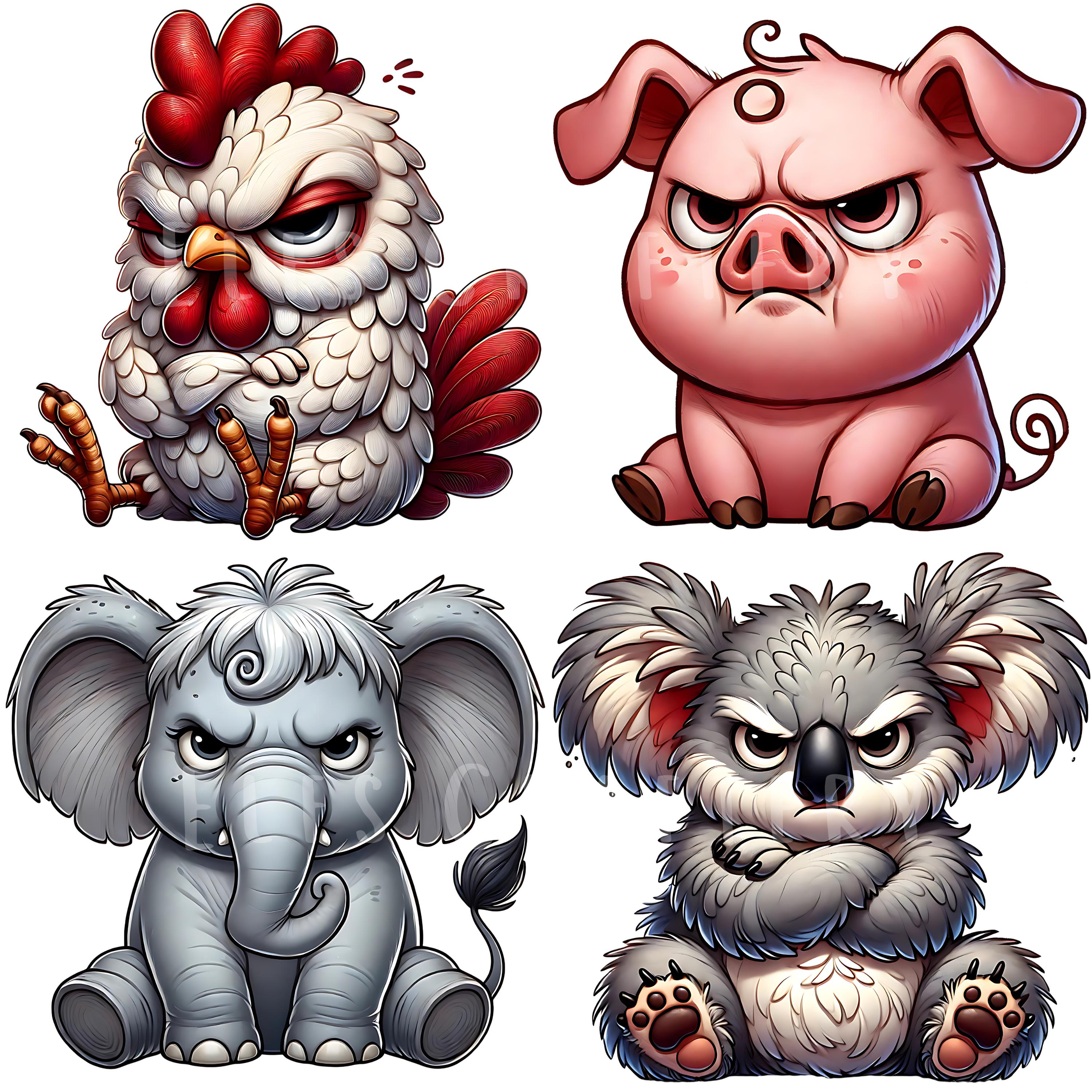 Grumpy Animal Clipart Bundle 25 PNG High Quality Files Angry Farm ...